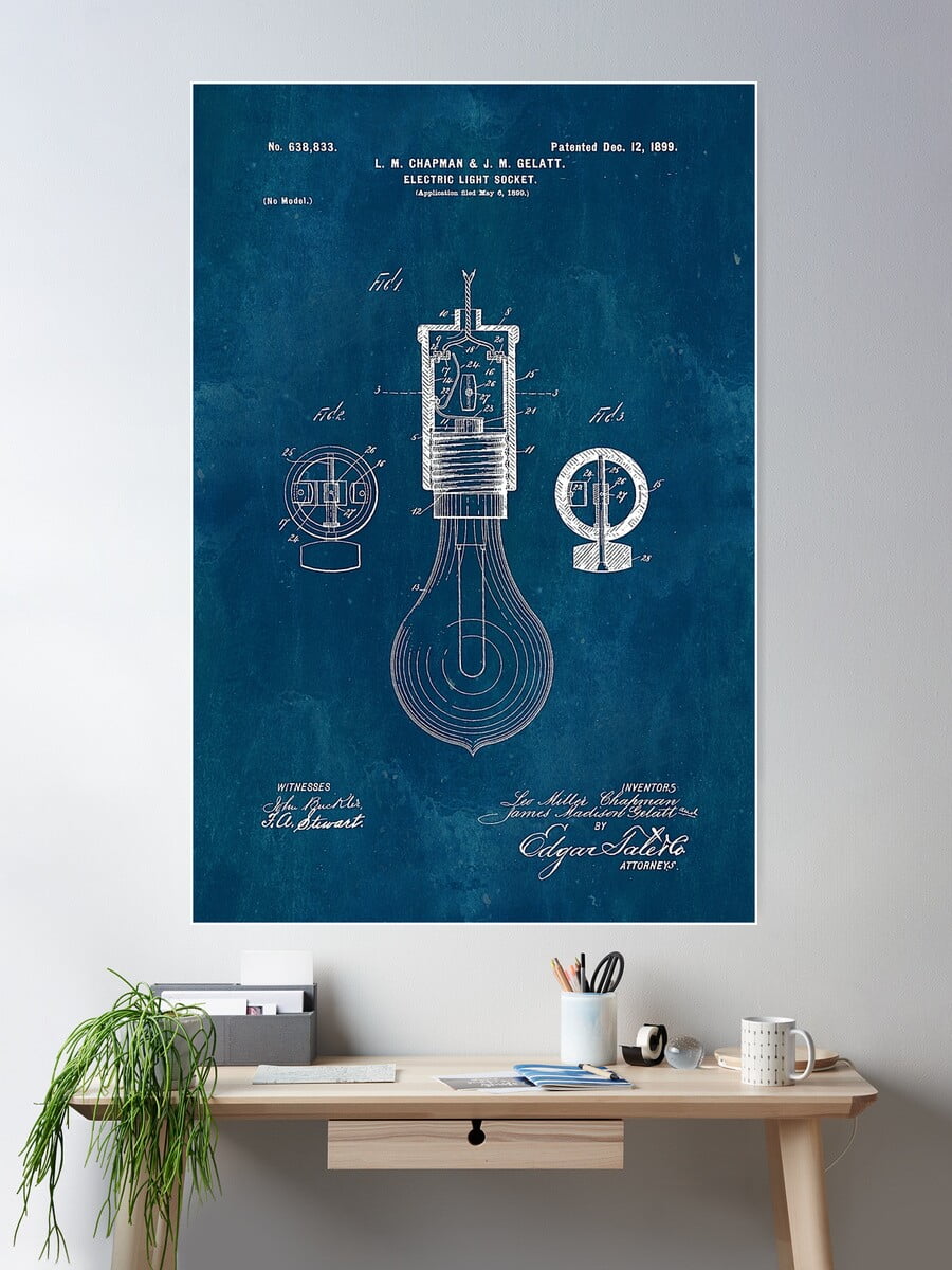 Blueprint Light Bulb Patent Poster Wall Art, Modern Wall Decor For ...