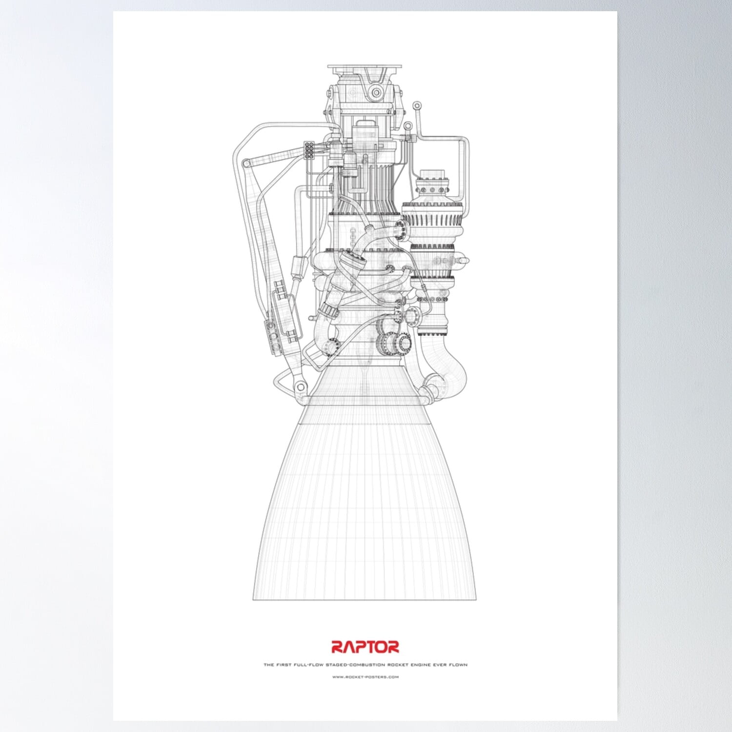 Blueprint Of Spacex Raptor Rocket Engine Poster Wall Art, Modern Wall ...