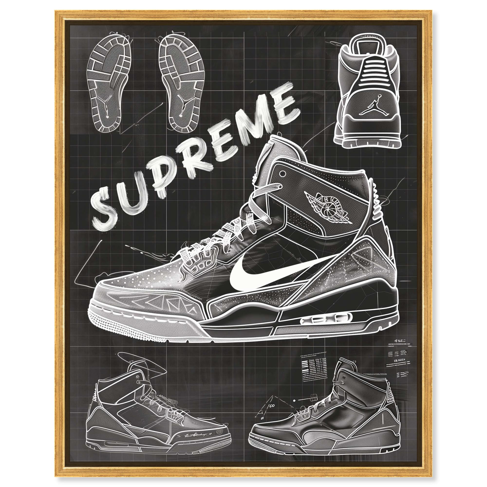 Blueprint Sneaker Canvas Trendy Sneaker Art by Art Remedy, Gold Frame ...
