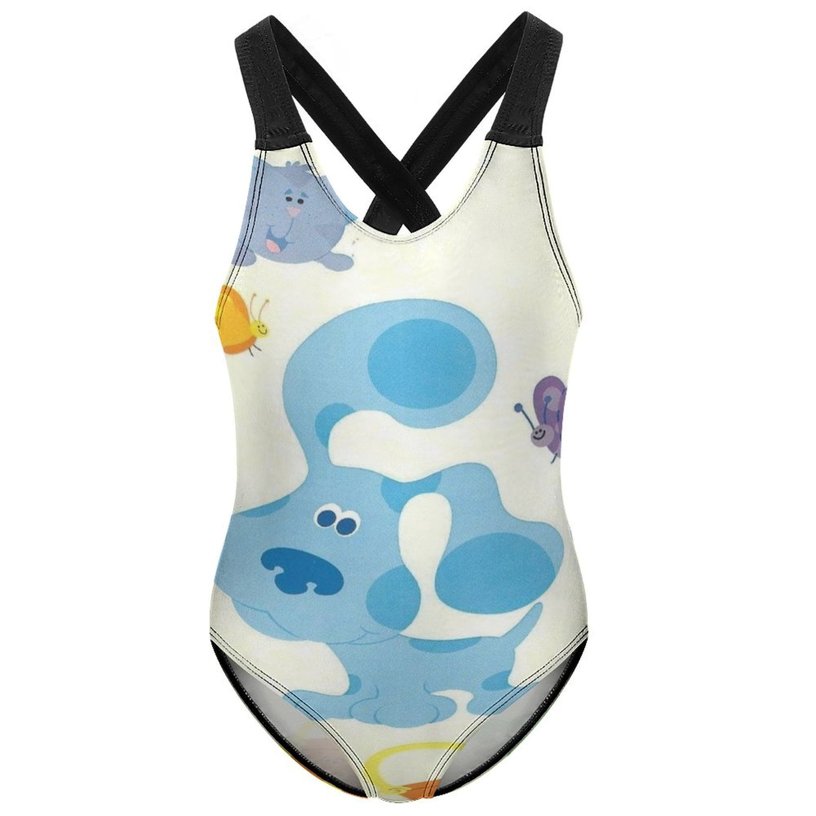 Blues Clu-e One Piece Swimsuit for Girls Crewneck Sleeveless Back Cross ...