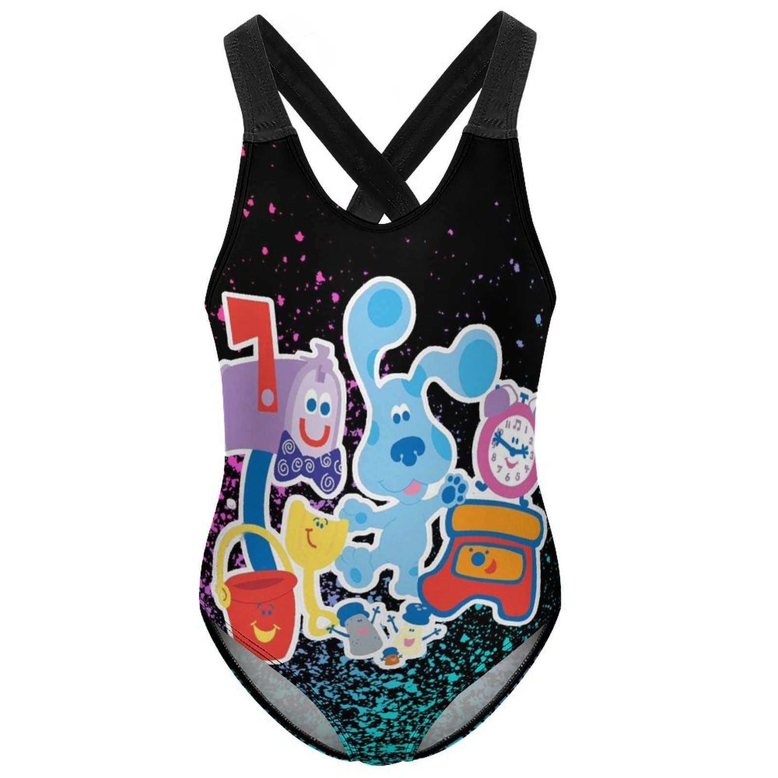 Blues Clu-e One Piece Swimsuit for Girls Crewneck Sleeveless Back Cross ...