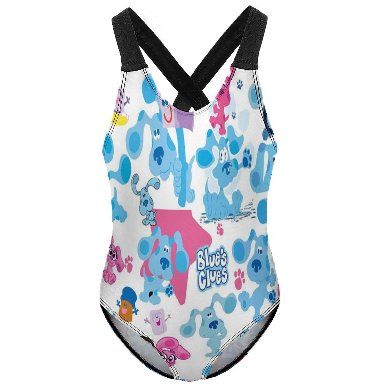 Blues Clu-e One Piece Swimsuit for Girls Crewneck Sleeveless Back Cross ...