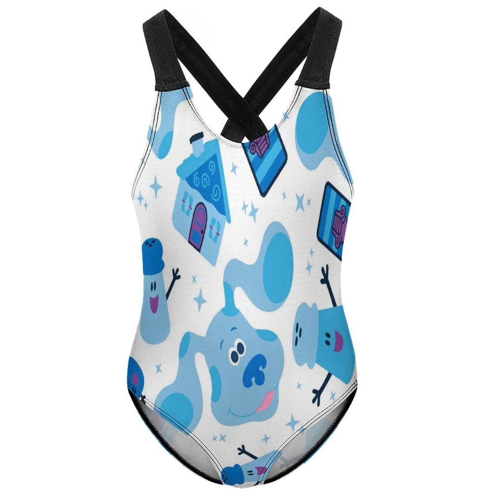 Blues Clu-e One Piece Swimsuit for Girls Crewneck Sleeveless Back Cross ...