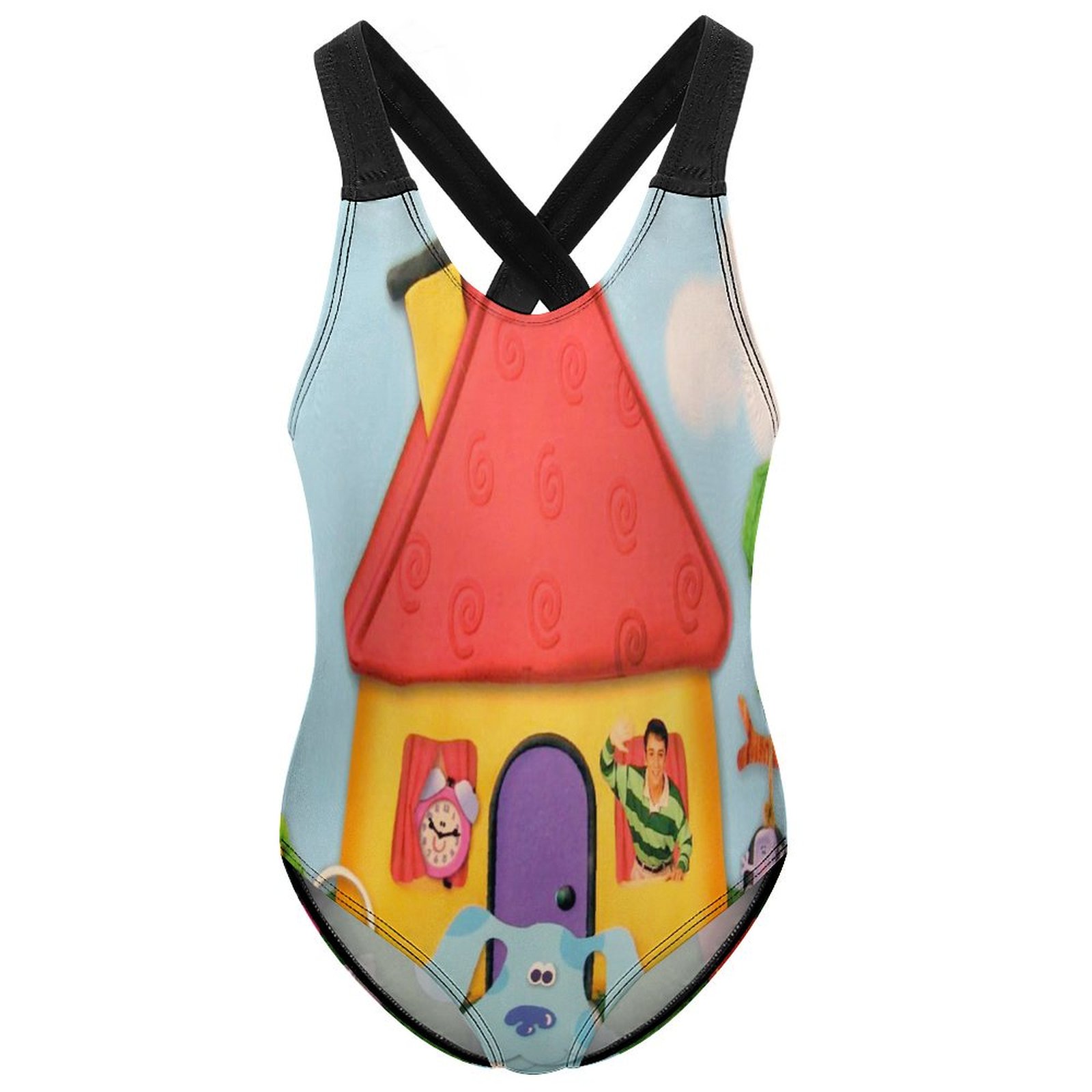 Blues Clu-e One Piece Swimsuit for Girls Crewneck Sleeveless Back Cross ...