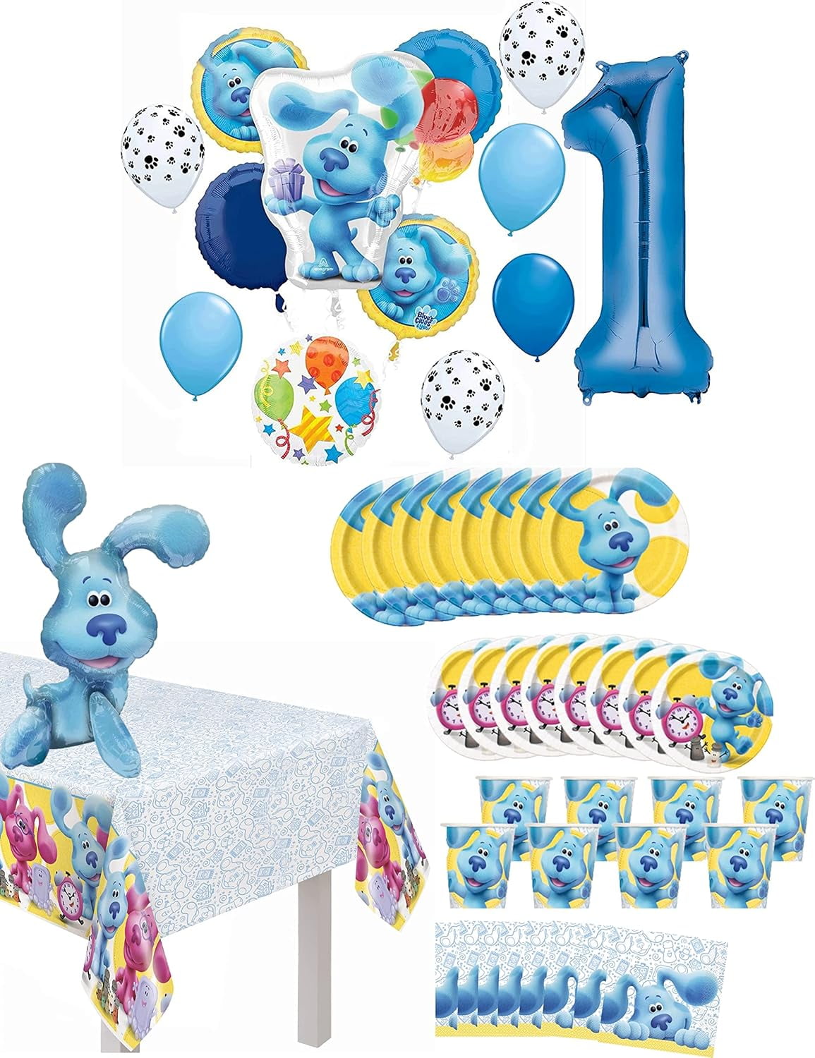 Blues Clues 1st Birthday Party Supplies 8 Guest Table Dinning and Balloon Bouquet Decorations ...