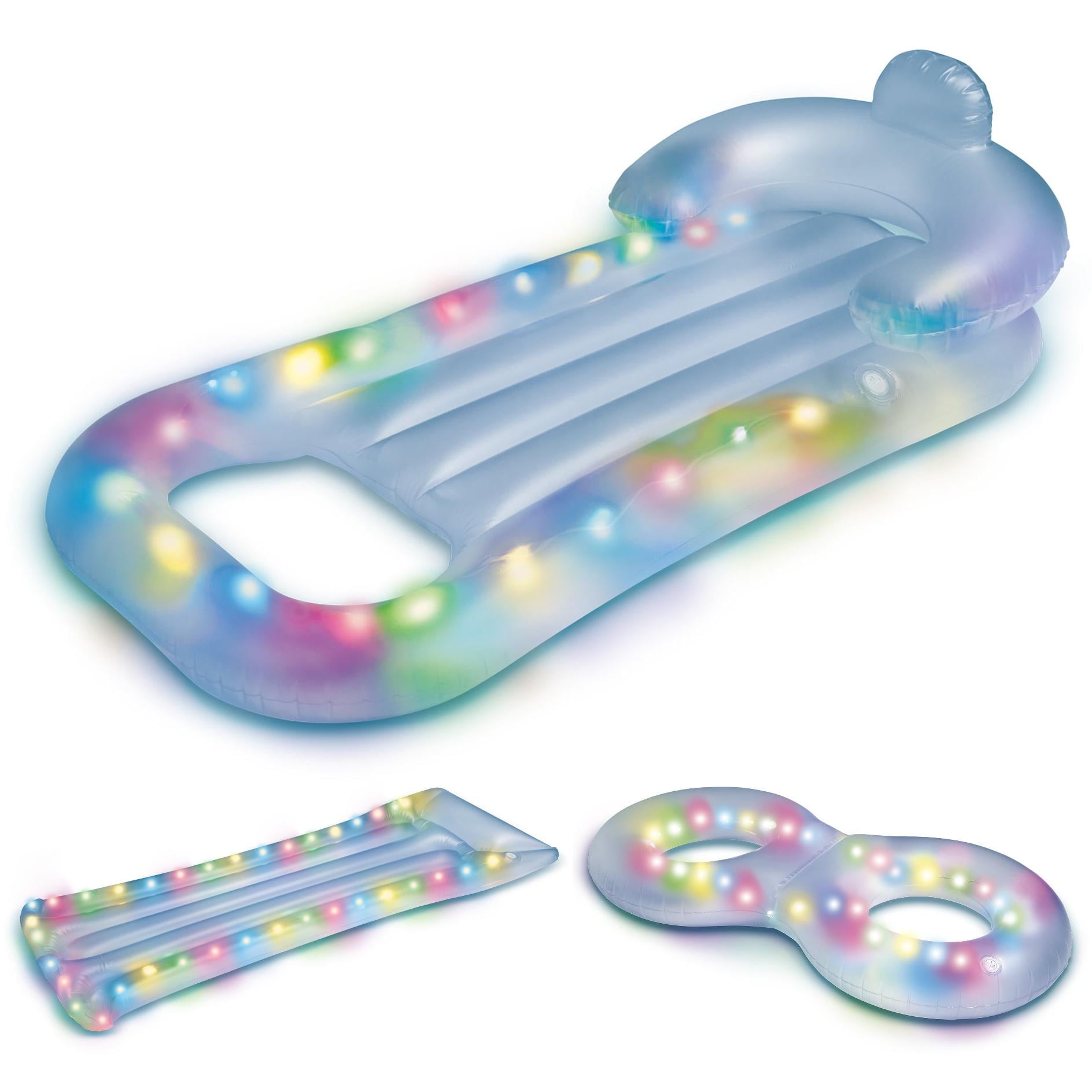 Bluescape LED Pool Lounge – Inflatable Light-Up Floating Lounger with ...