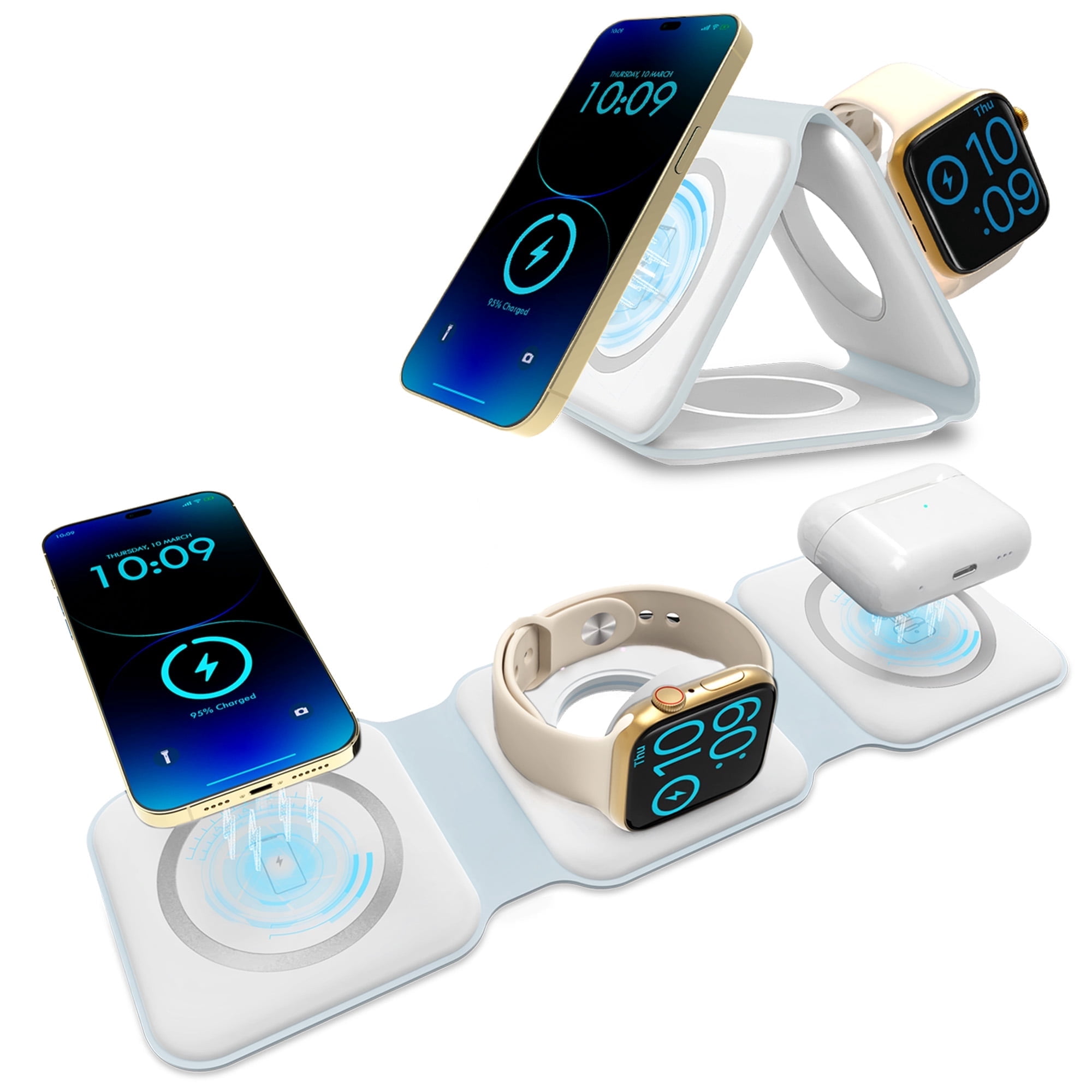 Bluestone 3-in-1 Magnetic Wireless Charger Stand | 15W Fast Foldable ...