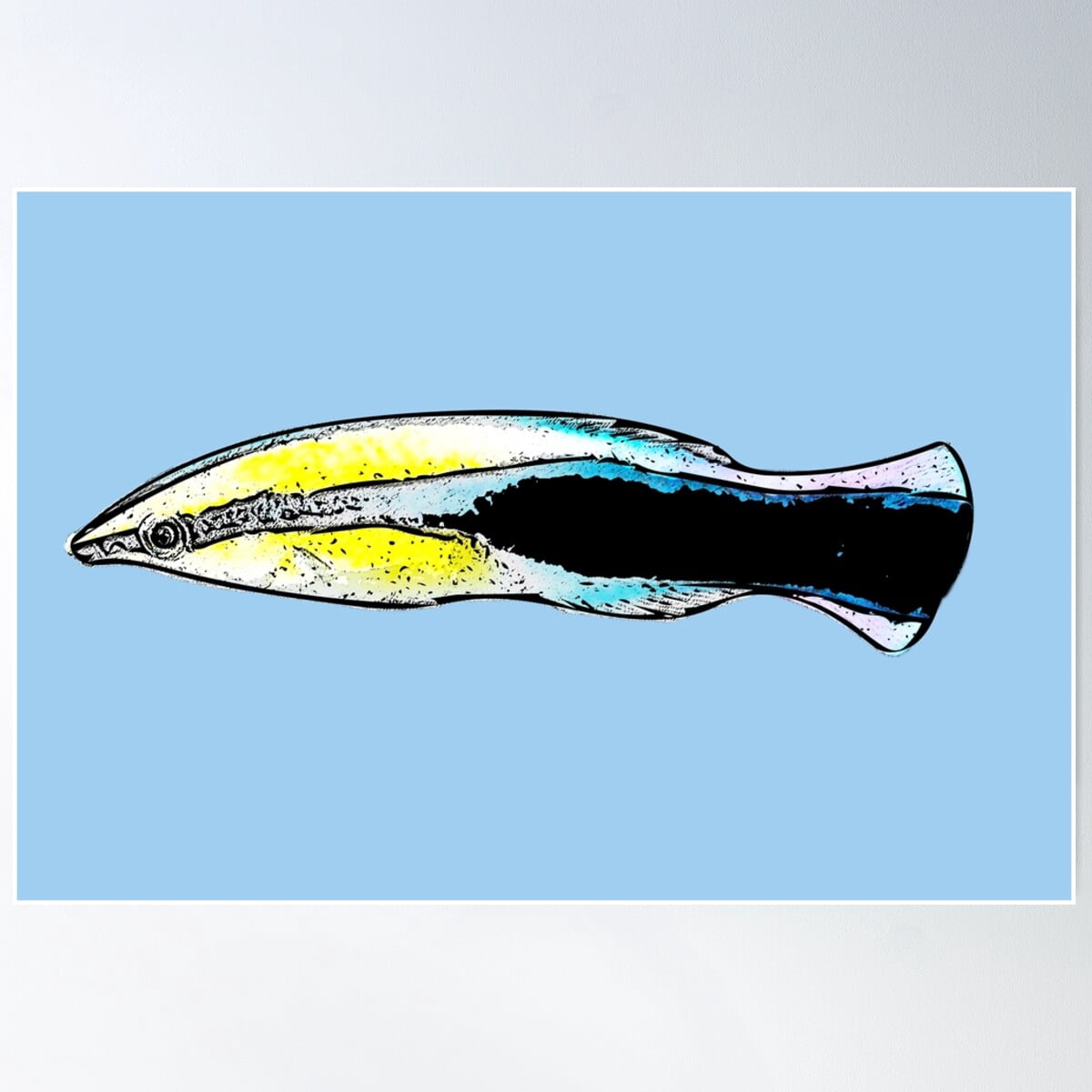 Bluestreak Cleaner Wrasse Black Alternate Design Poster Wall Art ...