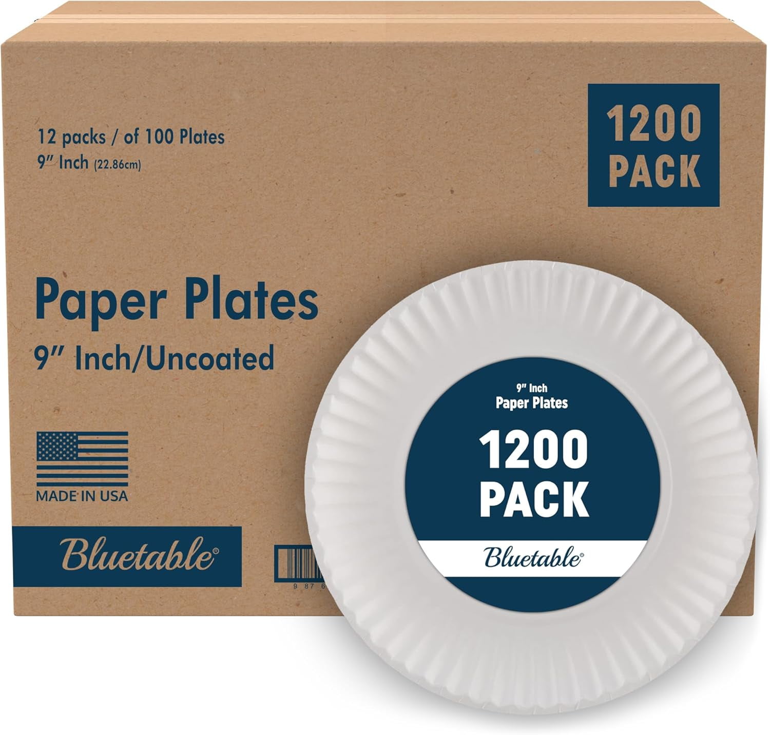 Bluetable 9 Inch Paper Plates Bulk – 1200 Count - Uncoated White 9 ...