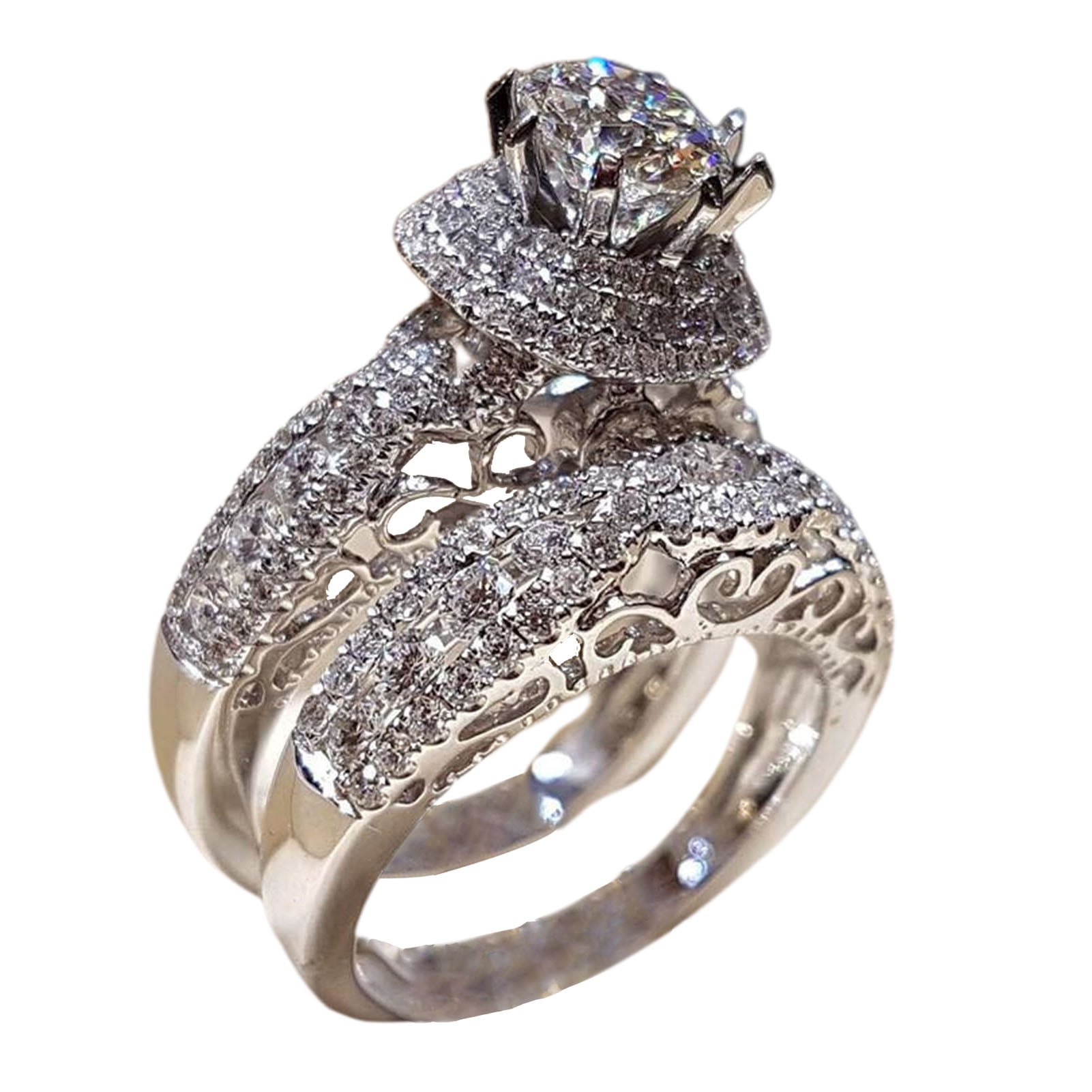 Bluethy 1 Pair Couple Rings Shiny Cubic Zirconia Jewelry Electroplated ...