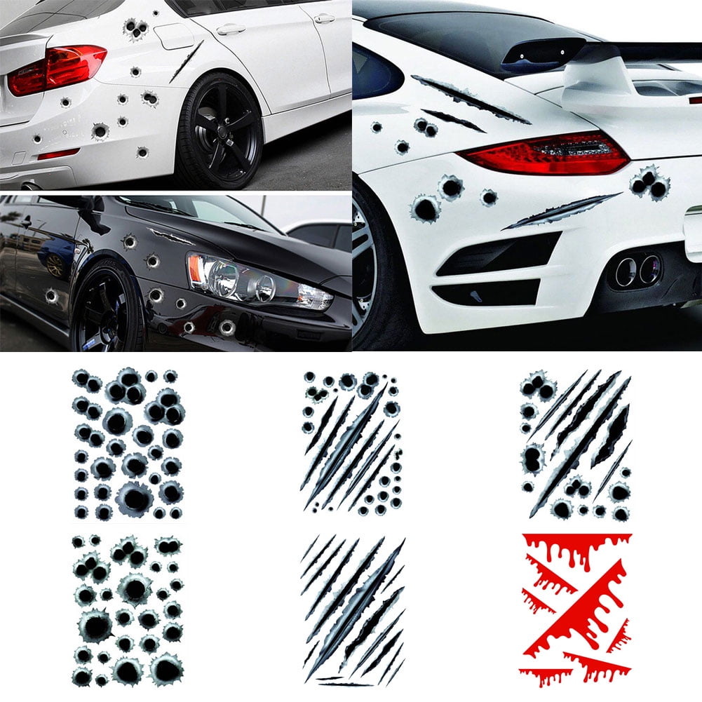 Bluethy Bullet Hole Print Car Styling Sticker Body Window Reflective ...