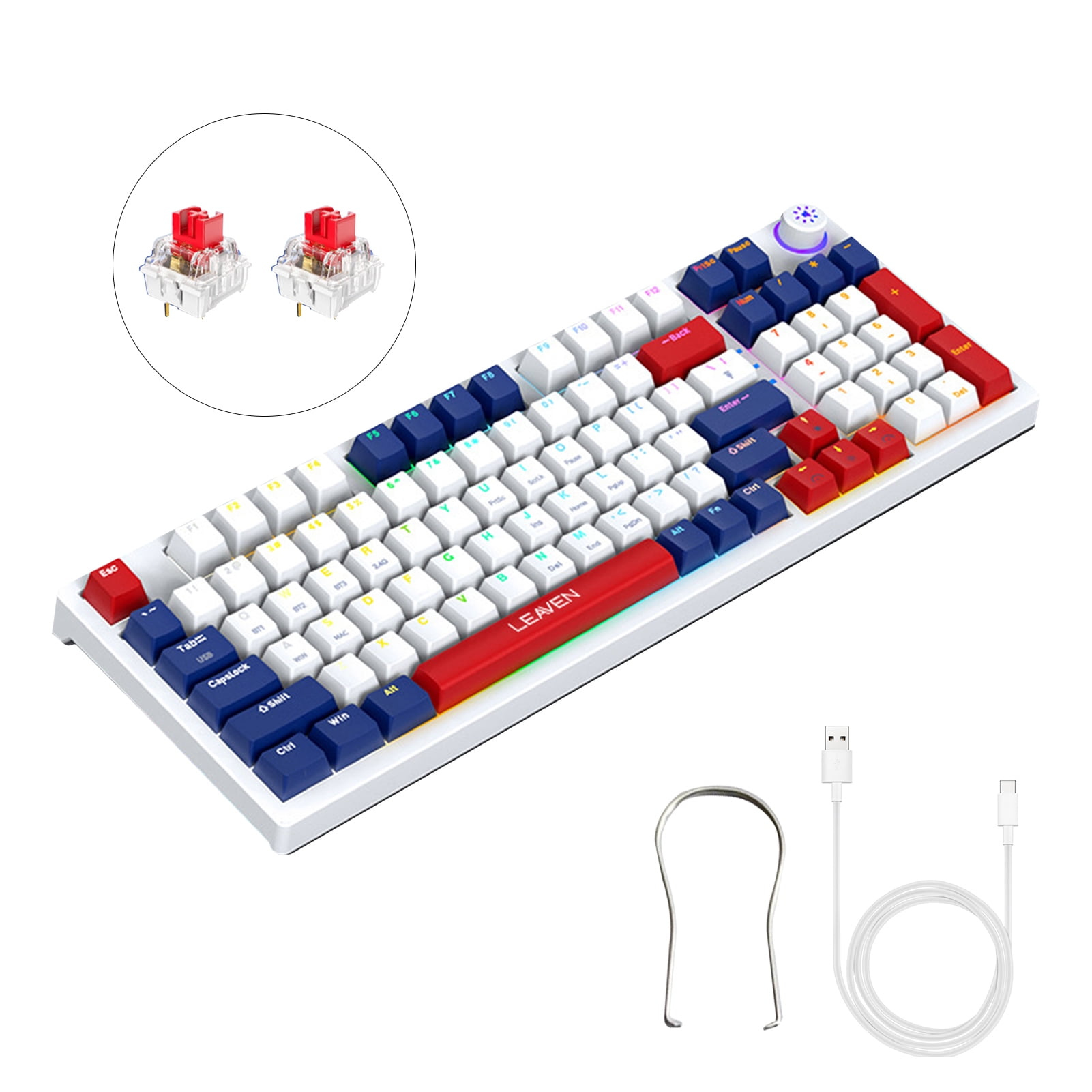 Bluethy Mechanical Keyboard with Knob Hot Swap RGB Backlit 96 Keys ...