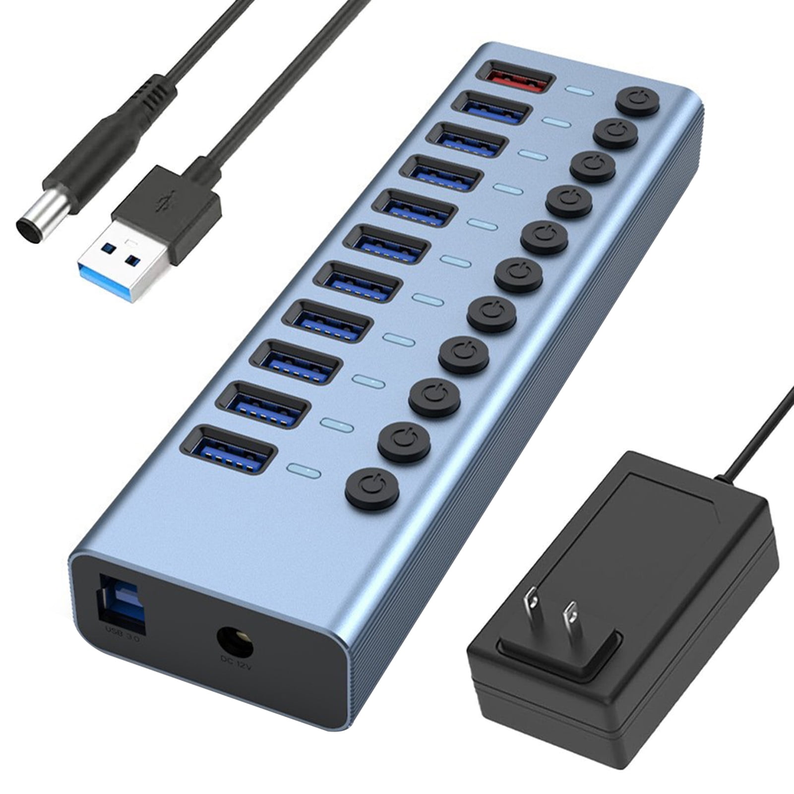 Bluethy Powered USB Hub 3.0 Splitter 11 Ports USB 3.0 Data Hub with ...
