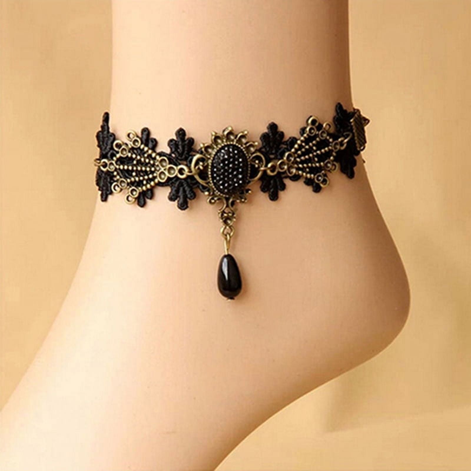 Bluethy Women Vintage Black Floral Lace Anklet Chain Ankle Sandal ...