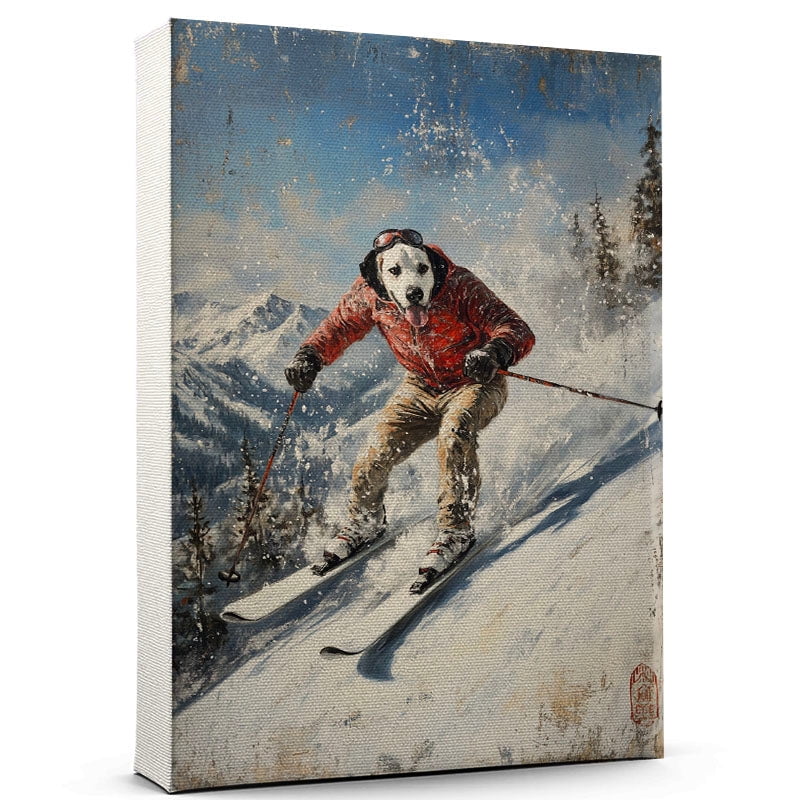 Bluetick Coonhound Cute Dog Skiing Stretched Canvas Size 8x12 – Retro ...