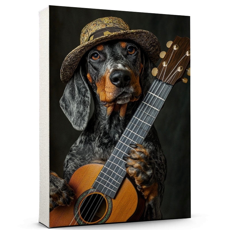 Bluetick Coonhound Dog Playing Ukelele Stretched Canvas Size 8x12 ...