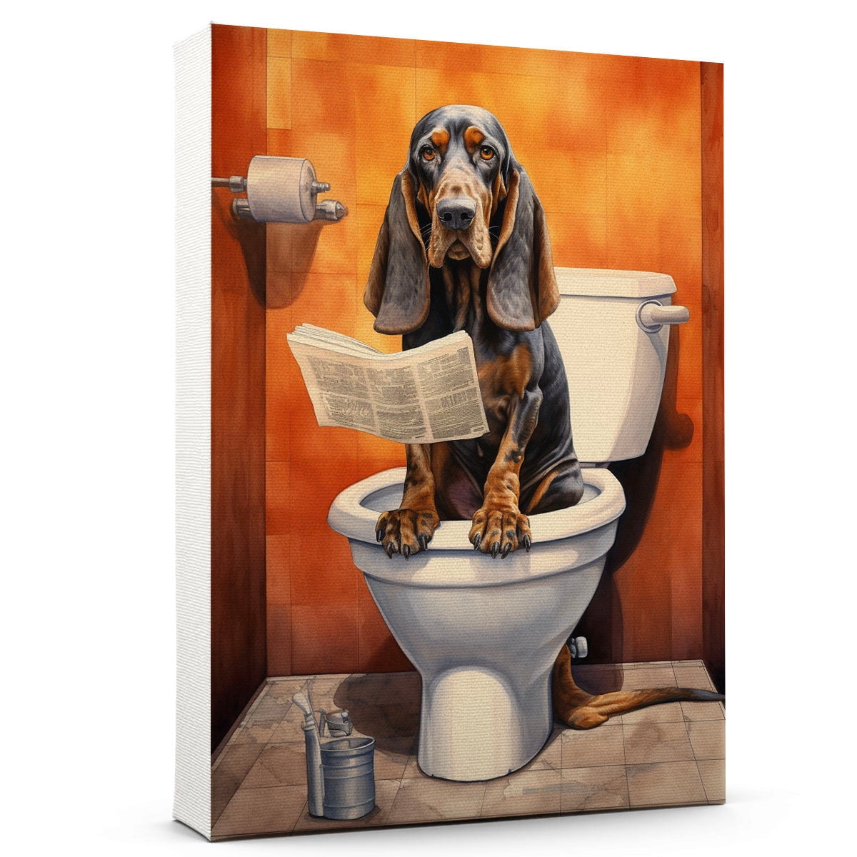 Bluetick Coonhound Gift Wall Art, Cute Dog Sitting on The Toilet ...