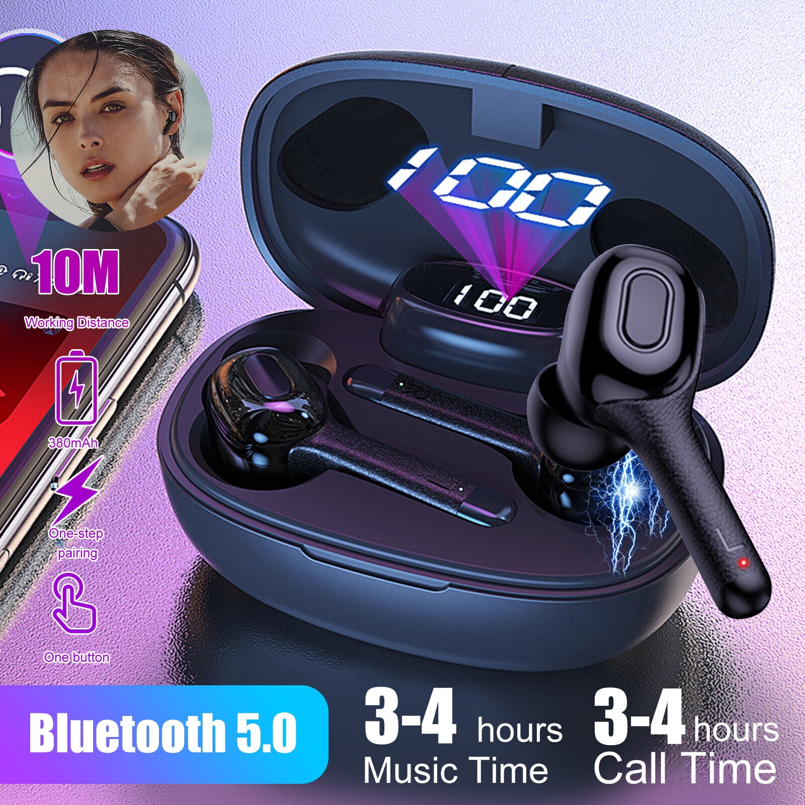 Bluetooth 5.0 Earbuds TWS Wireless Headphone Noise Canceling Waterproof ...