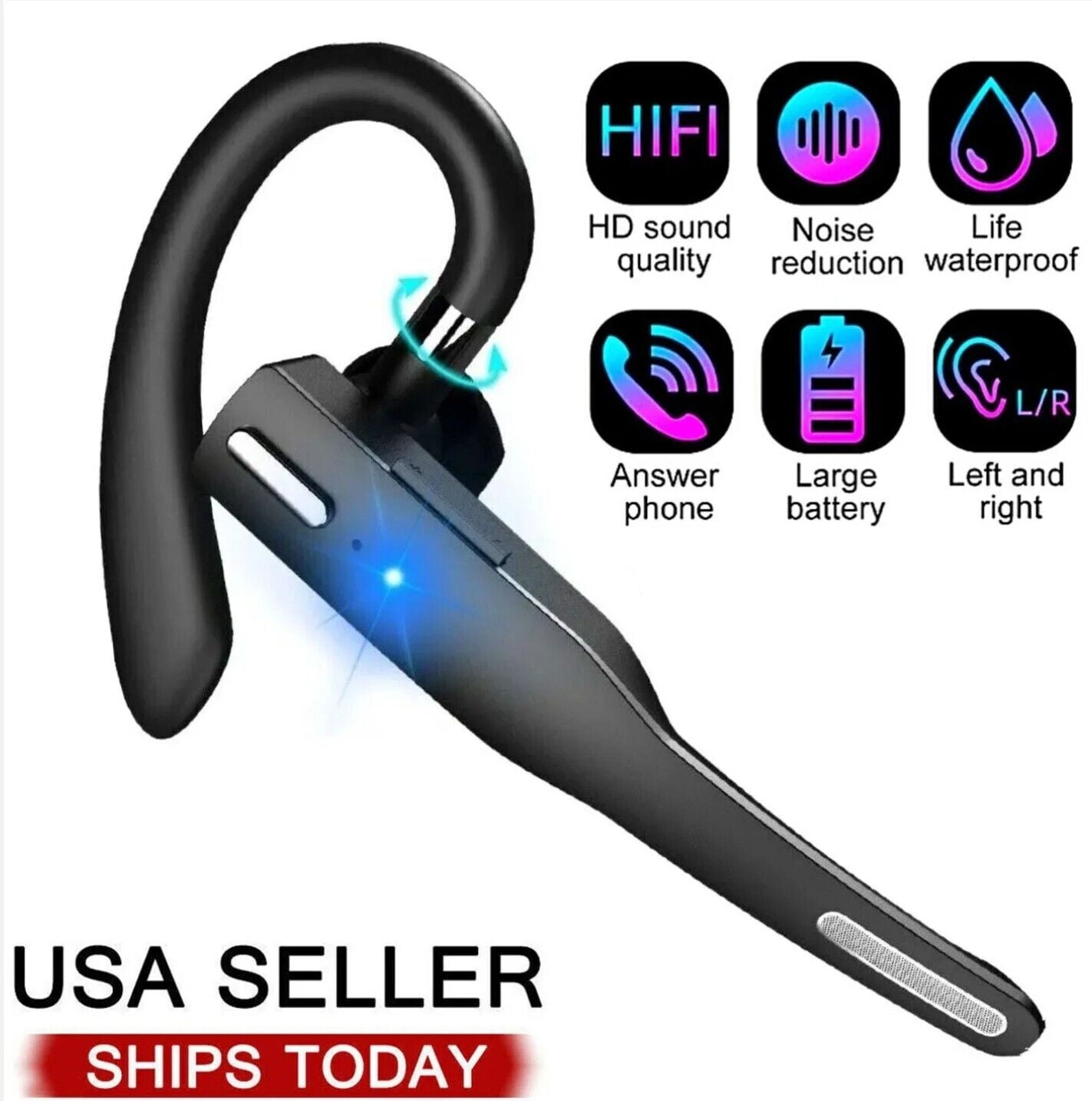 Bluetooth 5.0 Earpiece Wireless Headset Noise Cancelling Earbuds ...