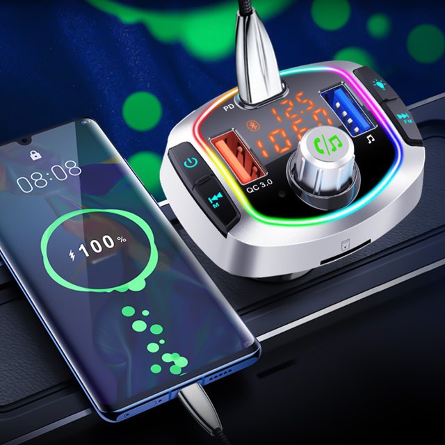 Bluetooth 5.0 FM Transmitter, Car Music Player Adapter, Hands-Free Calling, 2 USB Ports ...