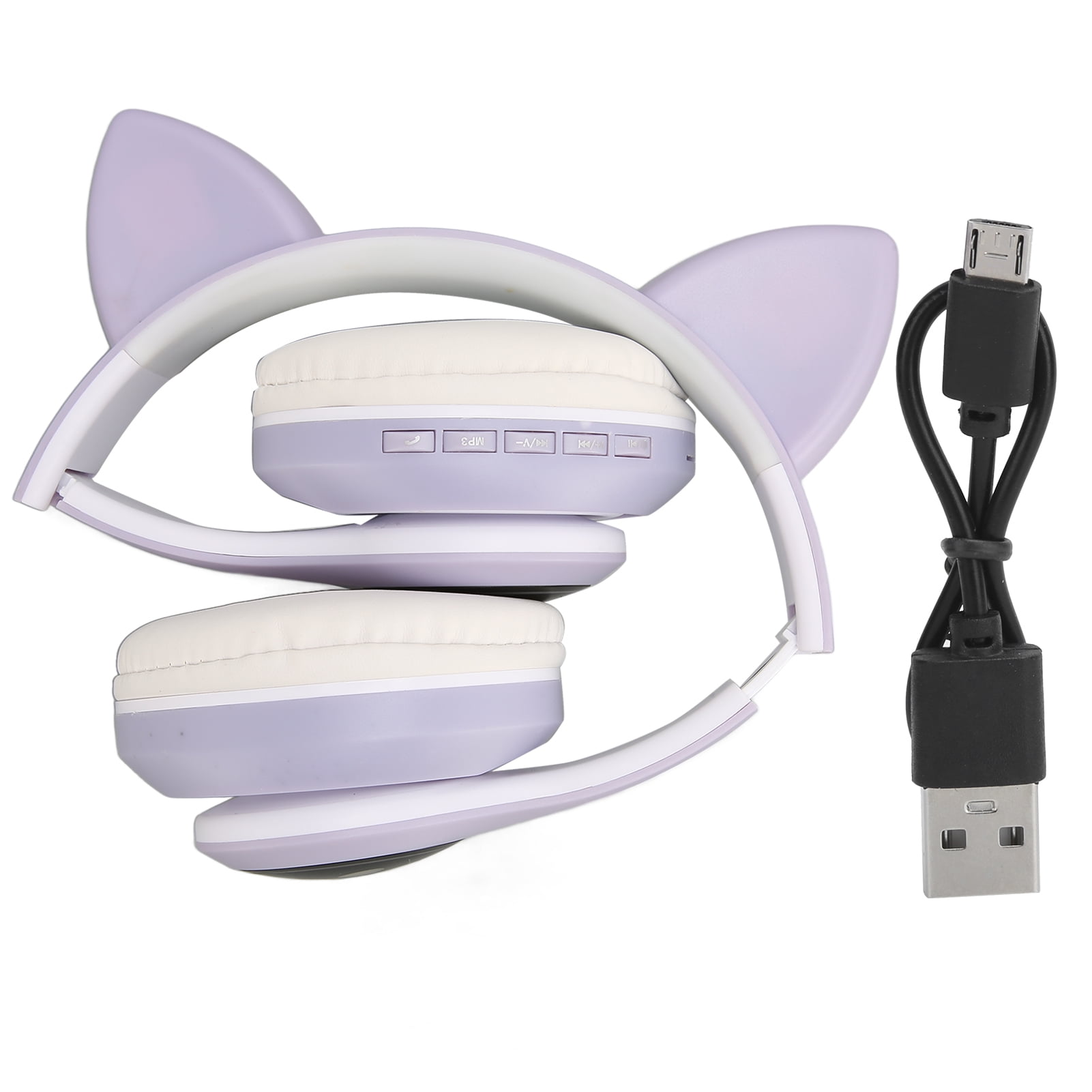 Bluetooth 5.0 Headphones Cat Ear LED Light Wireless Cute Headsets for ...