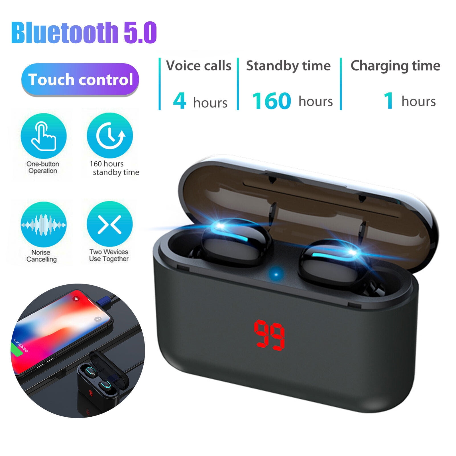 Bluetooth 5.0 Headset TWS Wireless Earphones Mini Stereo Headphones ...