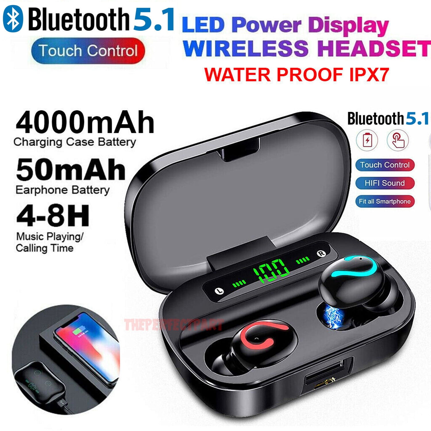 Bluetooth 5.1 Headset TWS Wireless Earphones Mini Earbuds Stereo ...