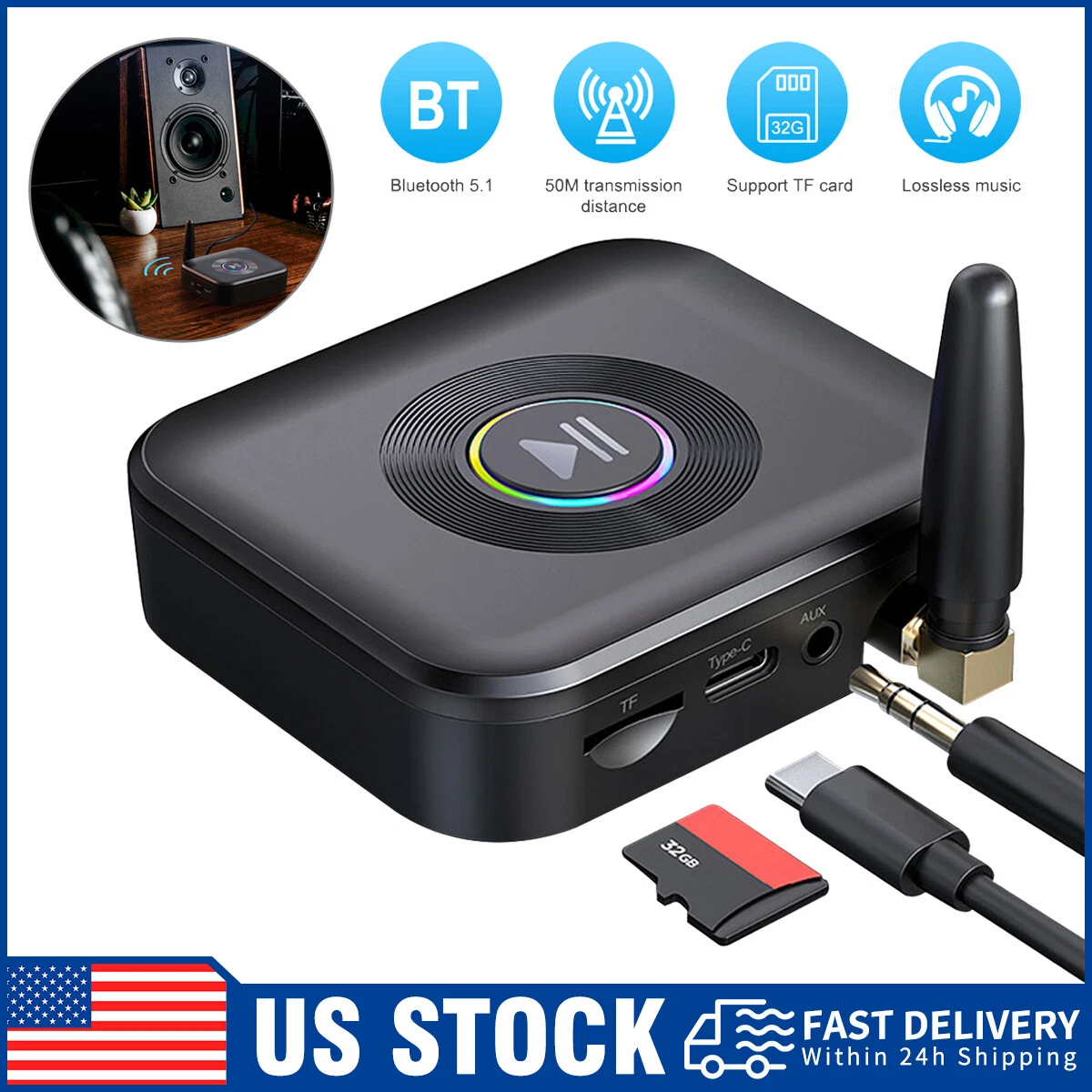 Bluetooth 5.1 Receiver Wireless 3.5Mm Jack Aux To 2 Rca Audio Stereo ...