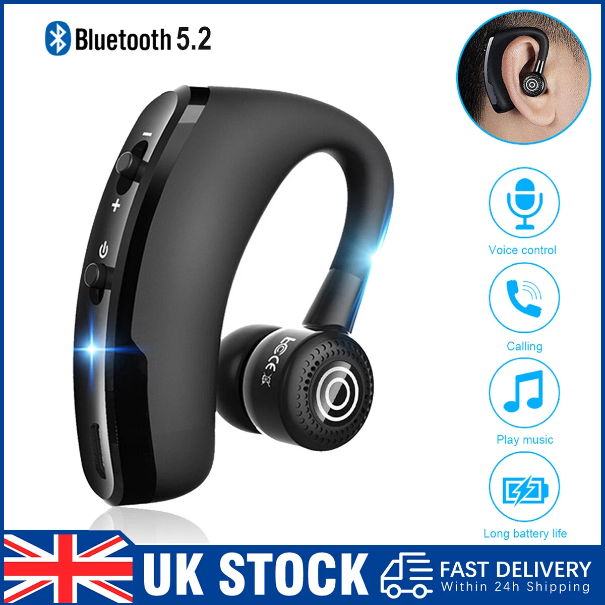Bluetooth 5.2 Earpiece Wireless Headset Noise Cancelling Driving ...