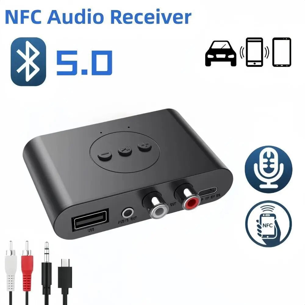 Bluetooth 5.3 Audio Receiver RCA 3.5mm AUX USB Stereo NFC BT 5.0 Wireless Adapter U-Disk With ...
