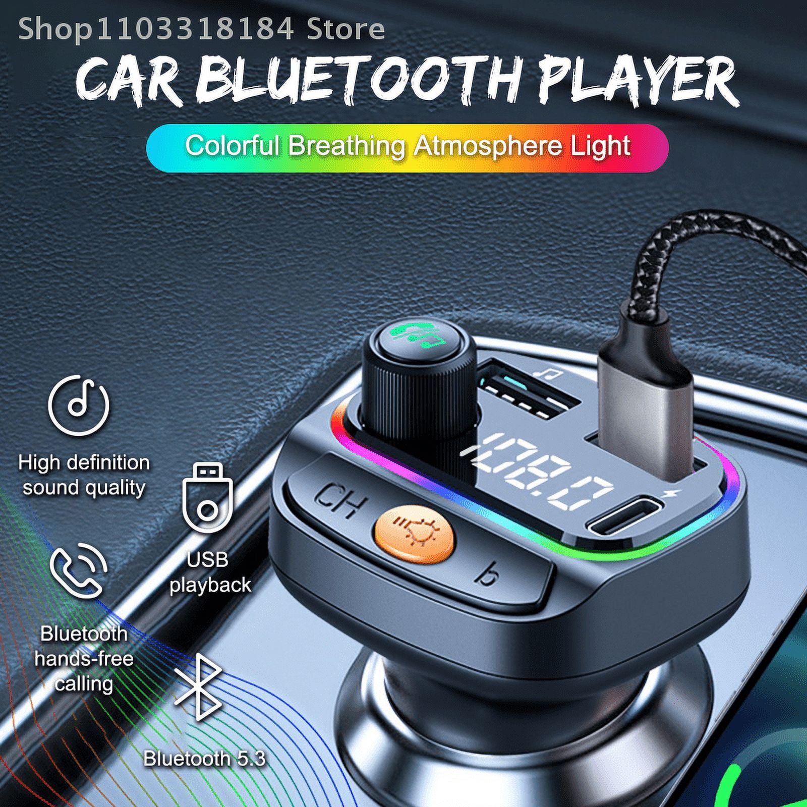 Bluetooth 5.3 Car FM Transmitter Dual USB Type C Car Fast Charger Mp3 ...