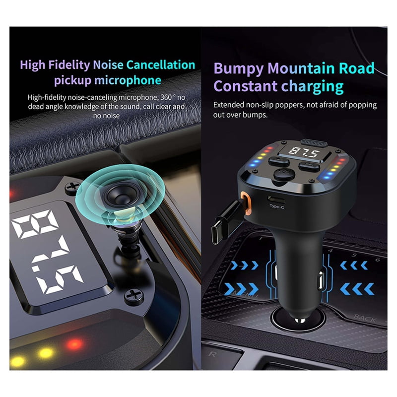 Bluetooth 5.3 FM Transmitter with Dual Type-C PD30W & QC3.0 Fast ...