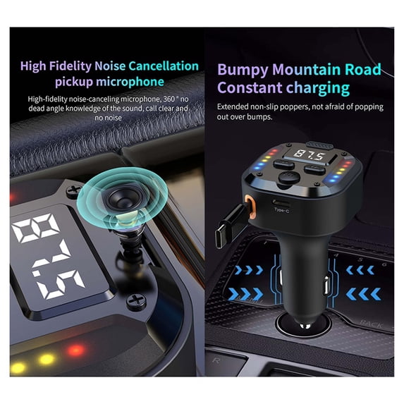 Bluetooth 5.3 FM Transmitter with Dual Type-C PD30W & QC3.0 Fast ...