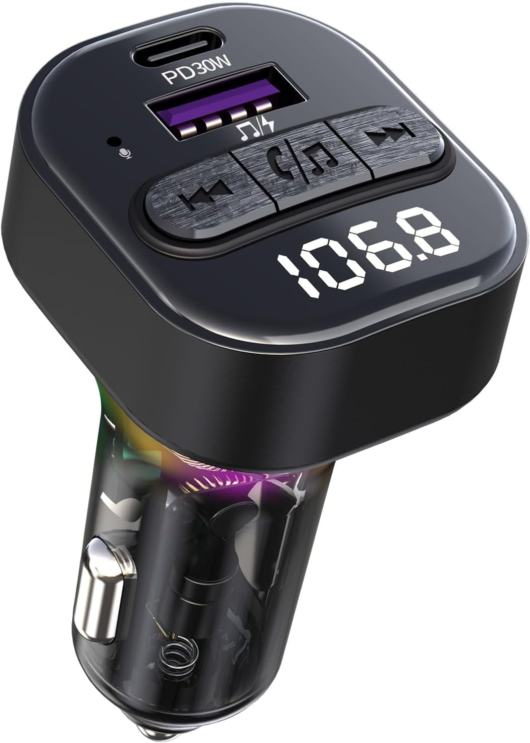 Bluetooth 5.3 car FM transmitter, Bluetooth car adapter with Type-C PD ...