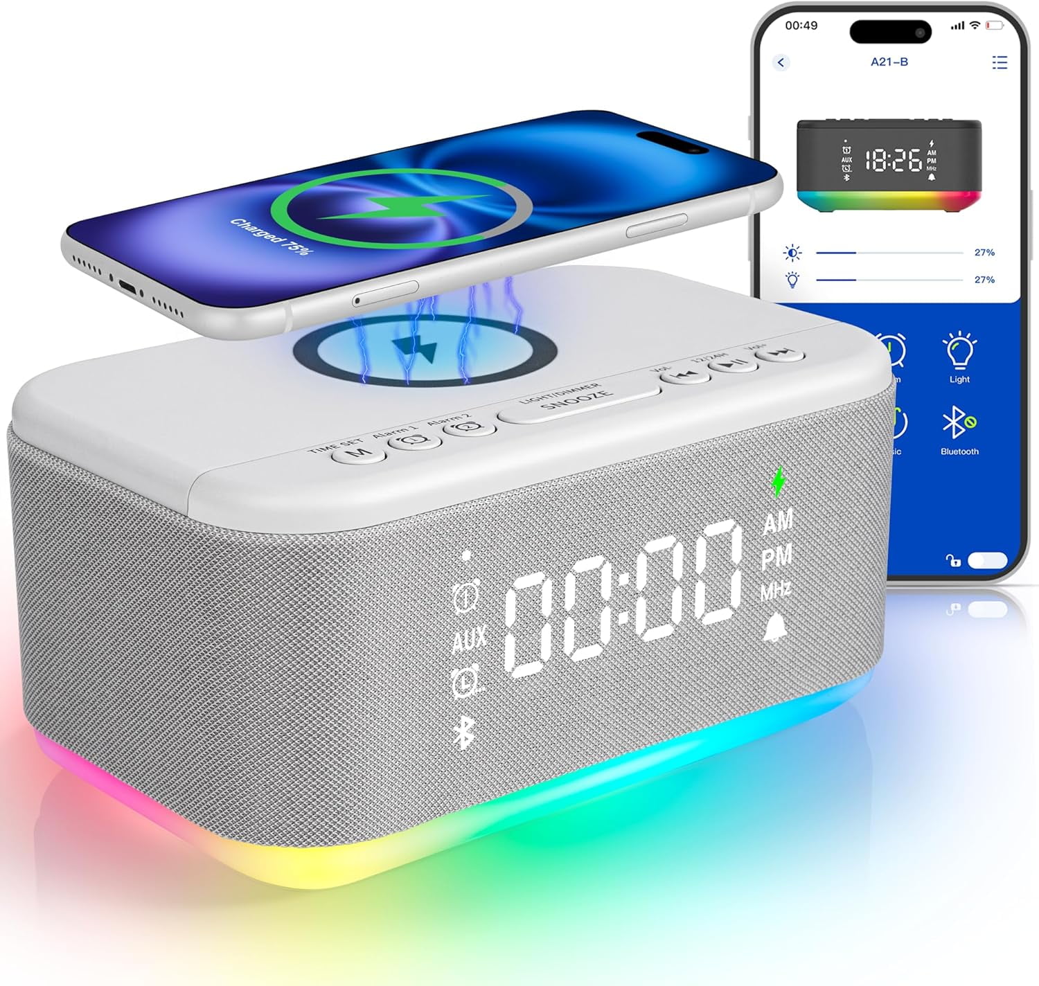 Bluetooth Alarm Clock Radio Bedroom, Digital Dual Alarm Clock Bedroom ...