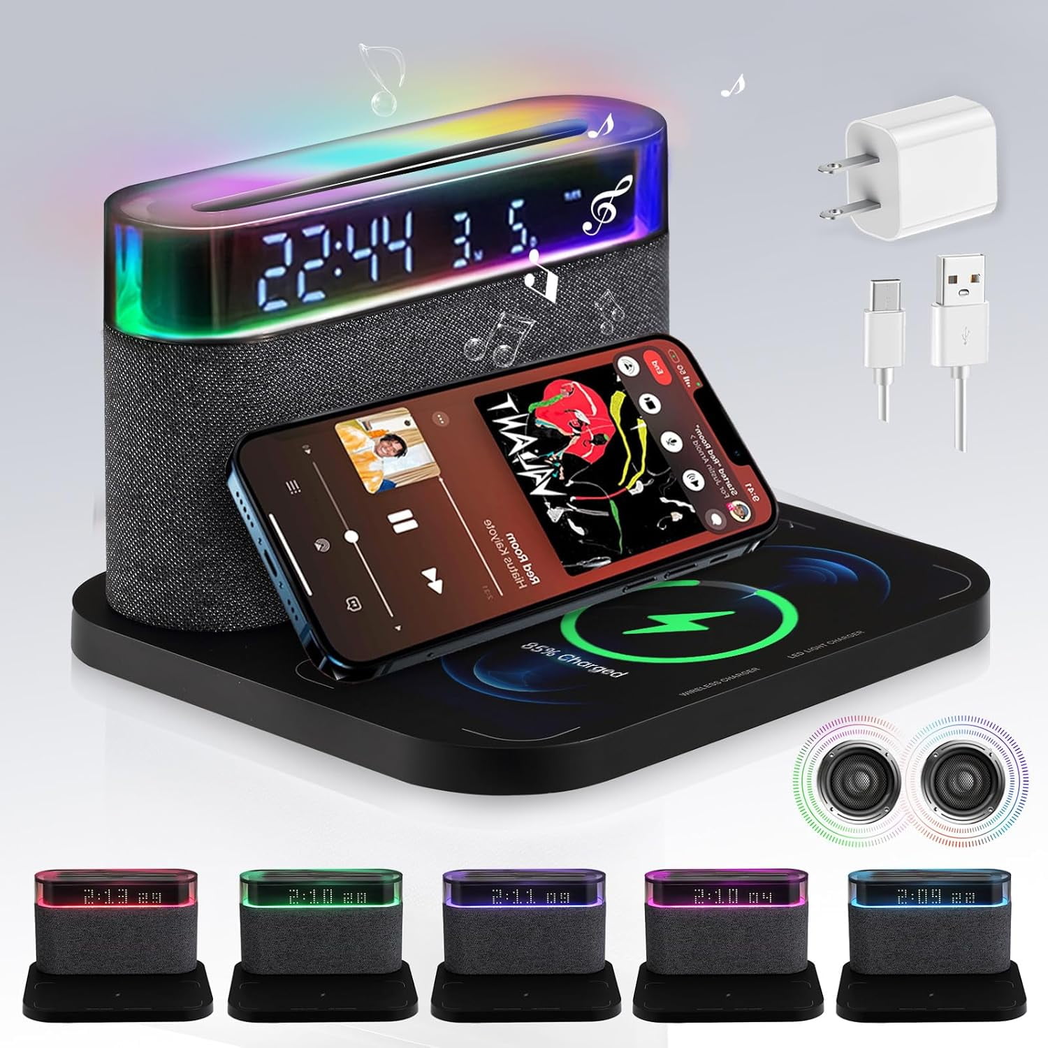 Bluetooth Alarm Clock with Wireless Charging,6-in-1 Alarm Clocks for ...