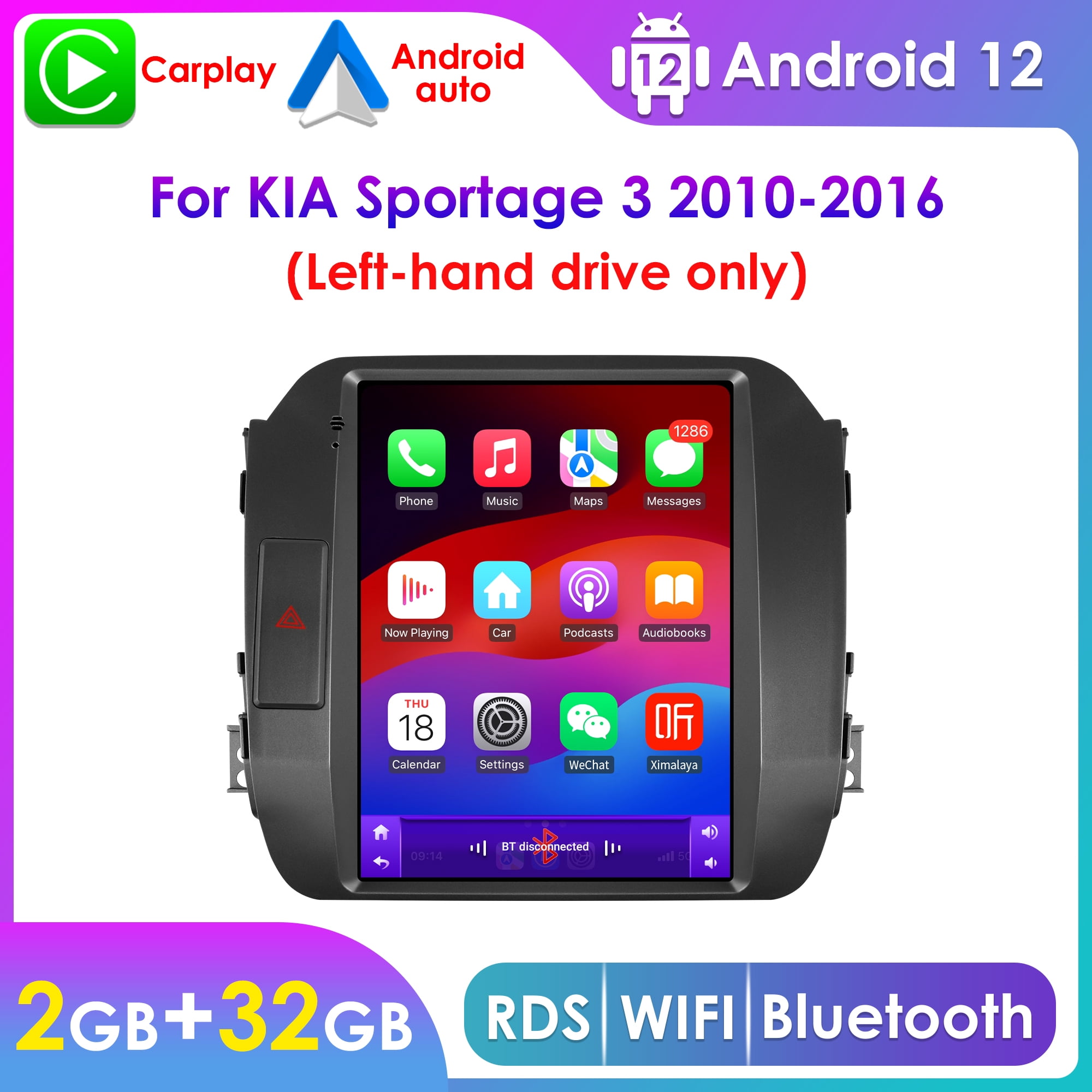 Bluetooth Android 12 Apple Carplay 2+32GB Wifi RDS Car Stereo Radio ...