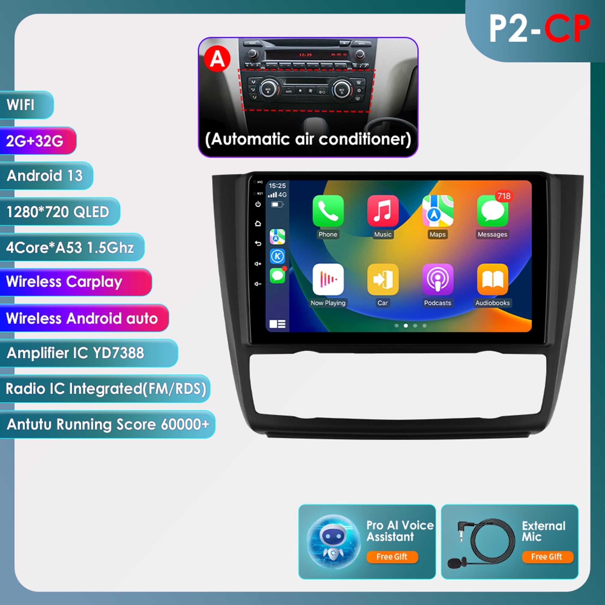 Bluetooth Android 13 Apple CarPlay 2+32GB Wifi RDS Car Stereo Radio ...