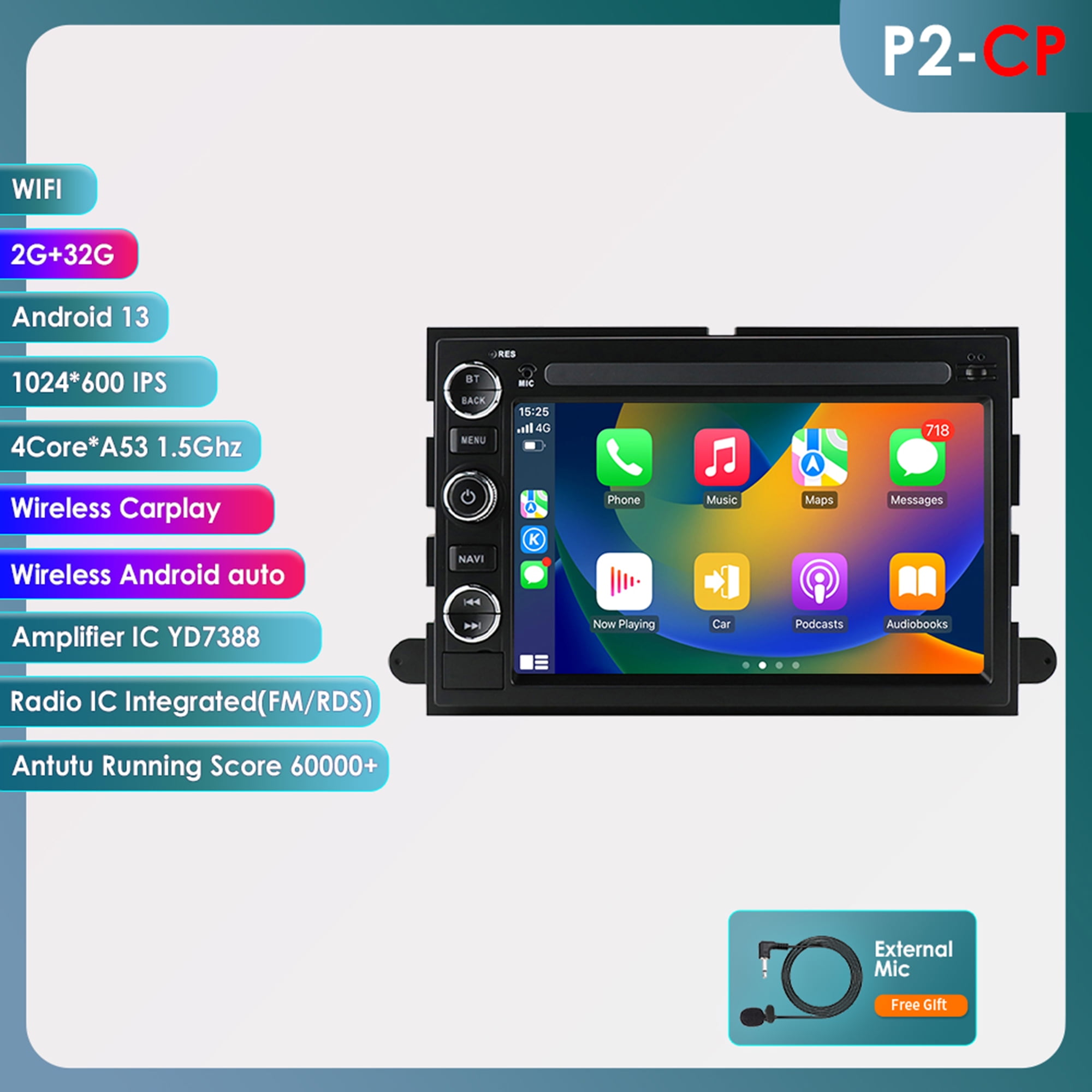 Bluetooth Android 13 Apple Carplay 2+32GB Wifi RDS Car Stereo Radio Head Unit GPS Navigation ...