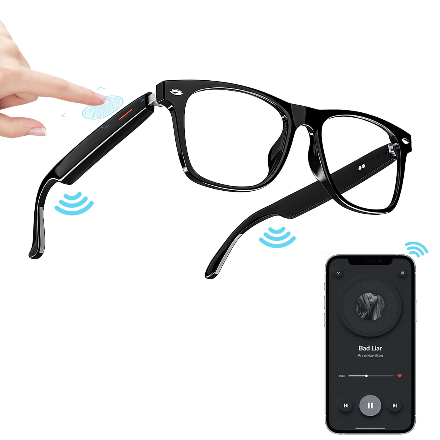 Bluetooth Audio Smart Glasses, Blue Light Glasses for Women Men, Remote ...