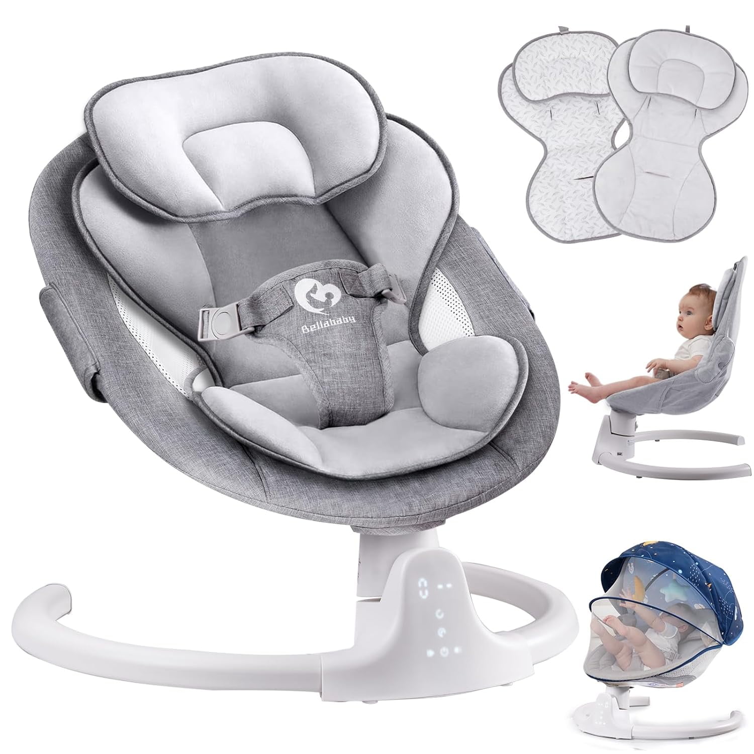 Bluetooth Baby Swing for Infants, Compact & Portable Baby Rocker, 3 ...