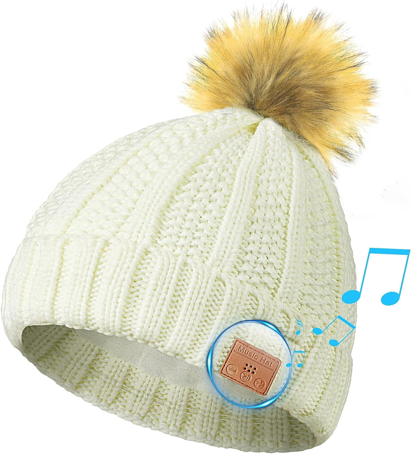 Bluetooth Beanie Hat with Headphones, Wireless Knitted Pompom Beanie ...