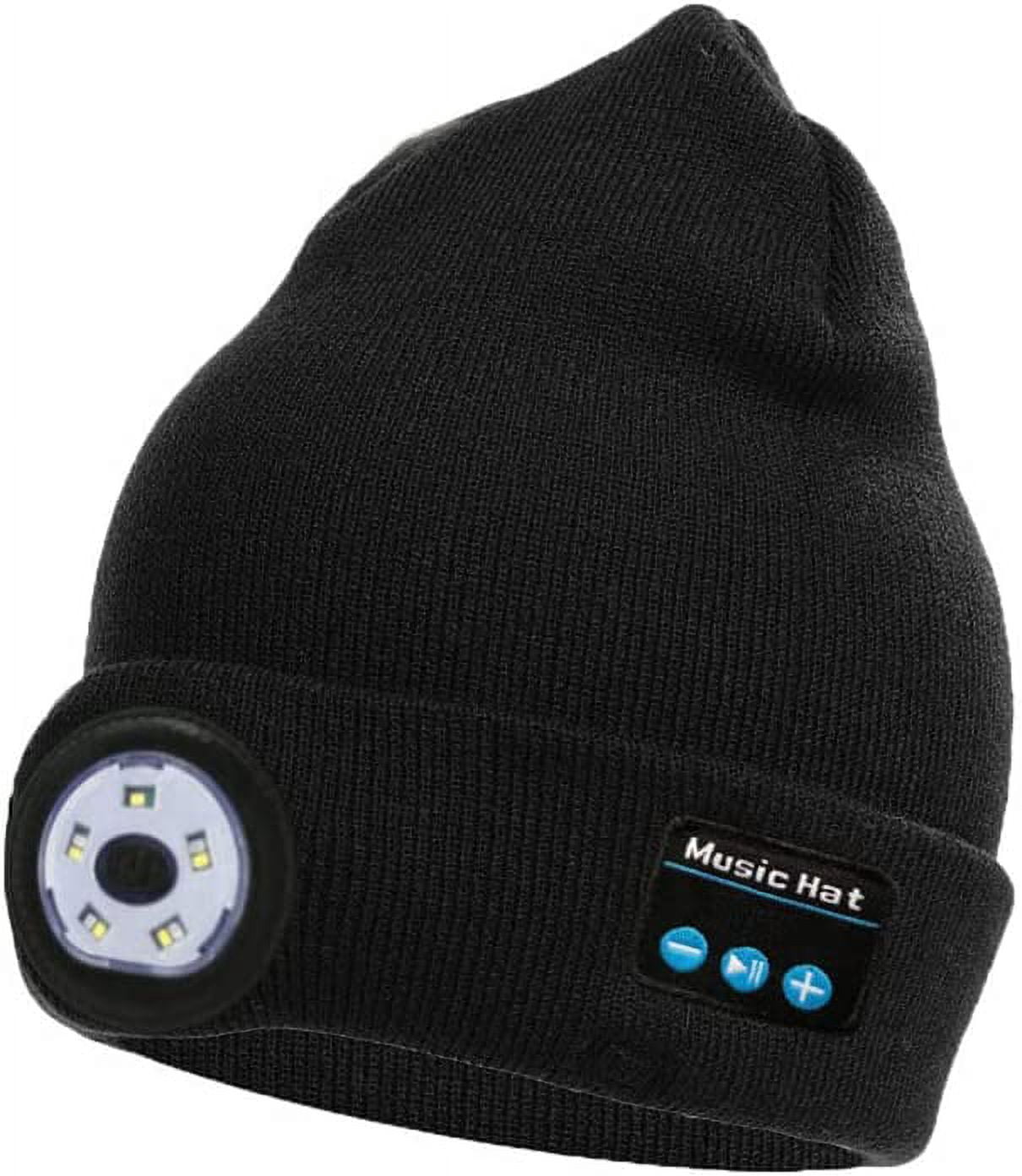 Bluetooth Beanie Hat with Light, 5 LED Knitted Cap with Headphone for ...