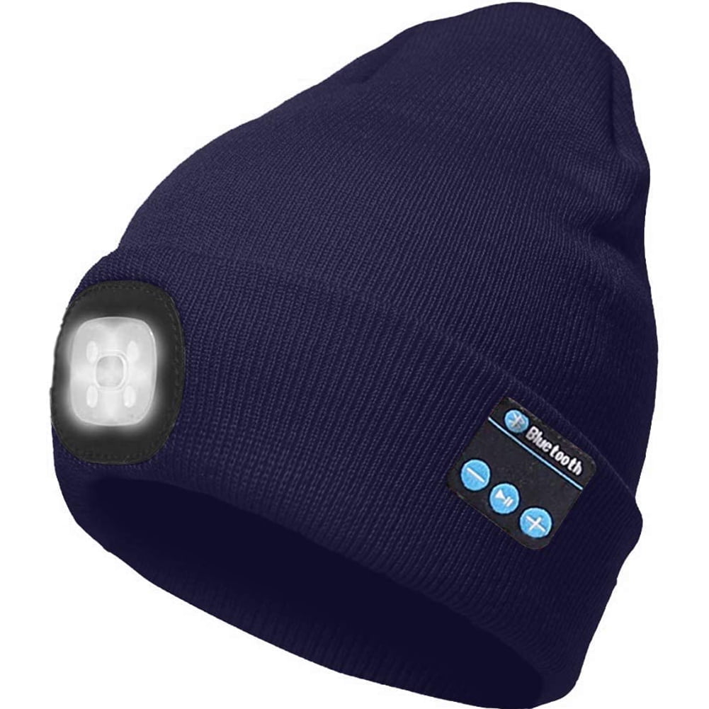 Bluetooth Beanie Hat with Light, Unisex USB Rechargeable LED Headlamp ...