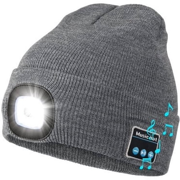 Bluetooth Beanie Hat with Light, 5 LED Knitted Cap with Headphone for ...