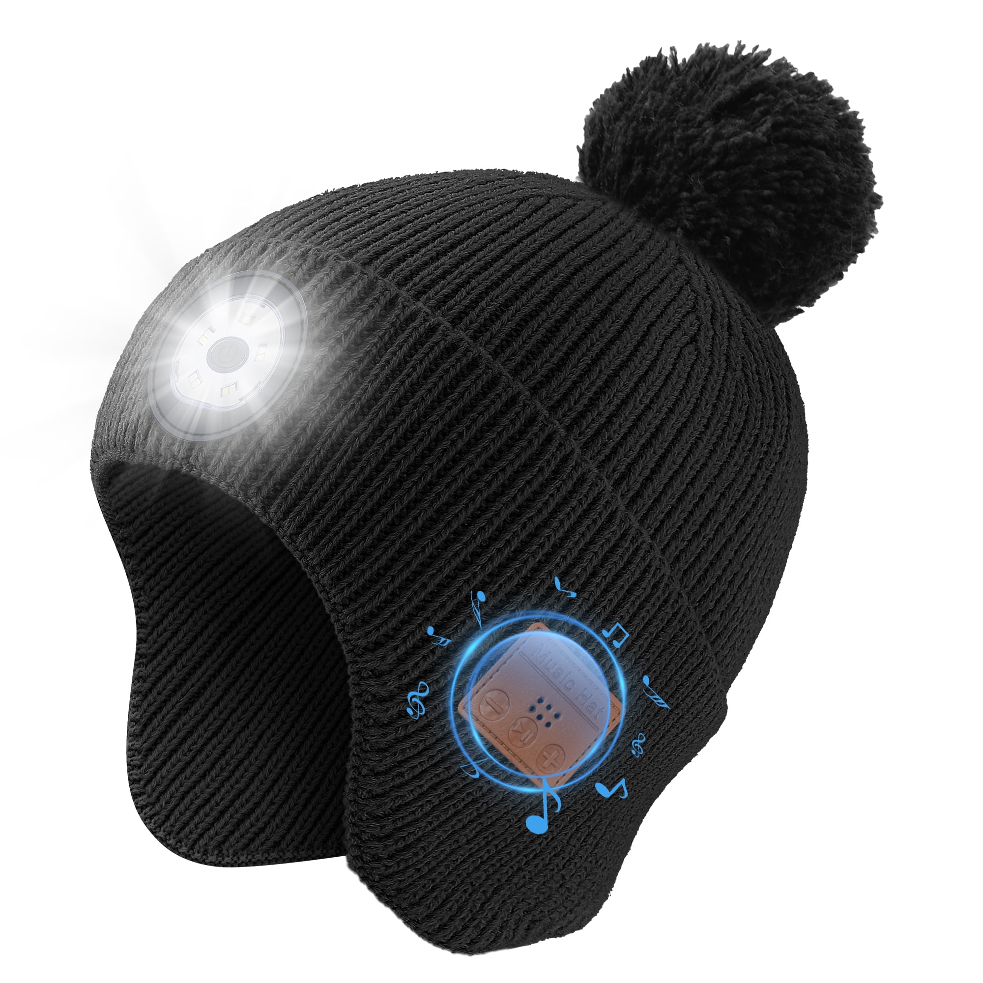 Peatop Bluetooth Beanie with LED Light, Wireless Headphones, Winter Hat ...