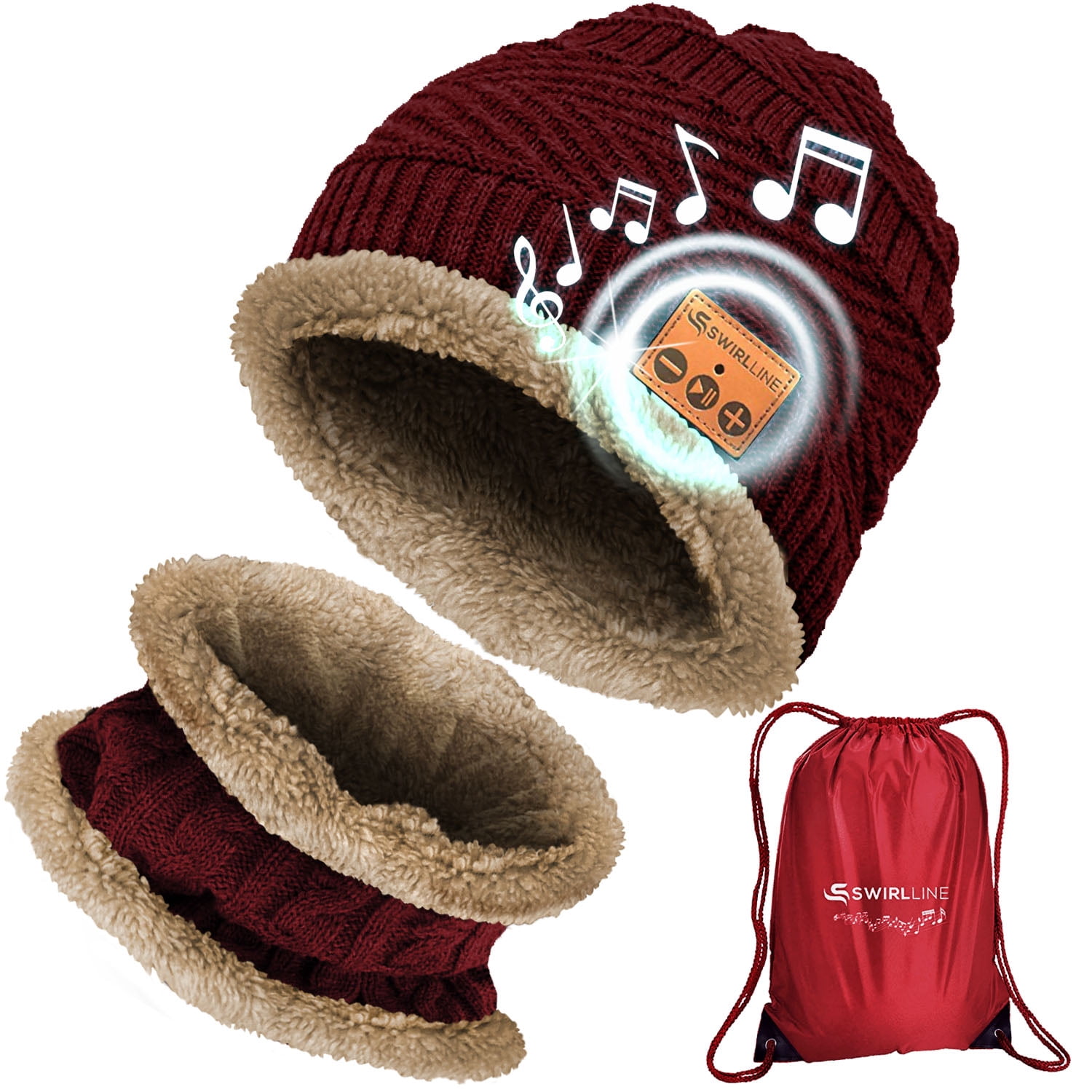 Wireless Bluetooth Beanie with Built-in Earbuds, Maroon Winter Hat ...