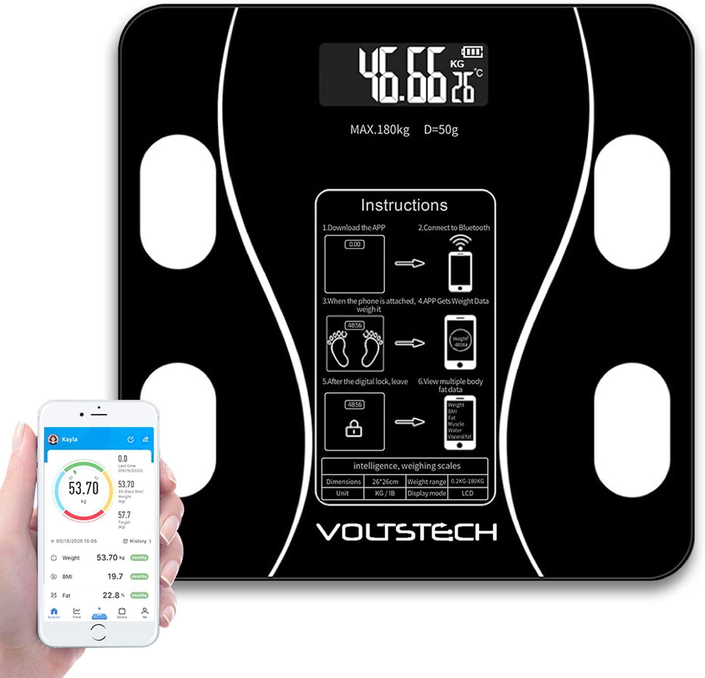 Bluetooth Body Fat Scale Auto Monitor Weight Digital Body Composition ...