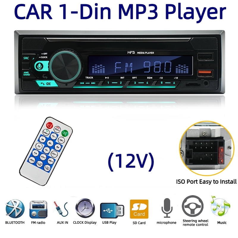 Bluetooth Car Stereo USB/TF/AUX FM MP3 Player Microphone 1 Din Radio ...