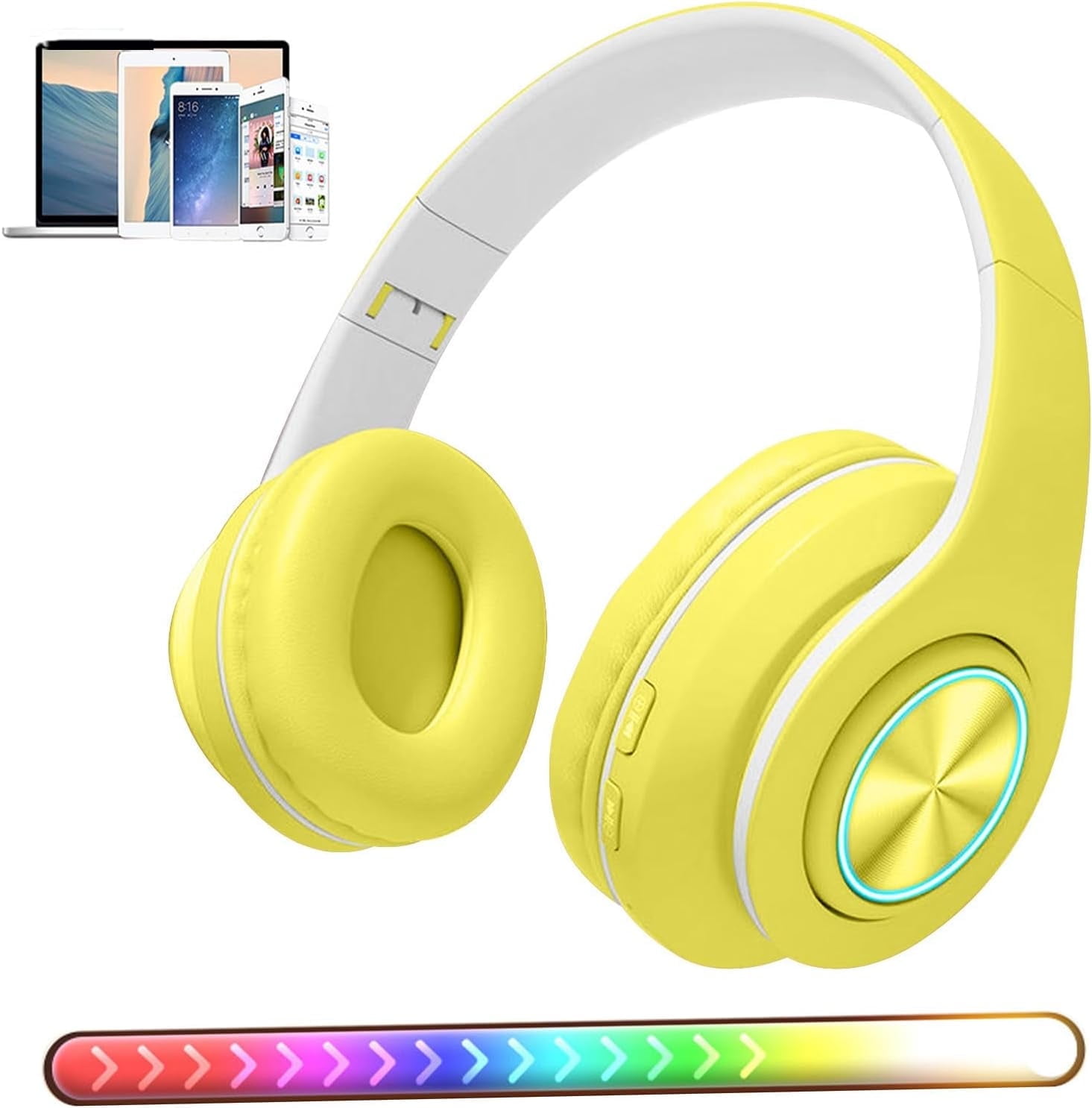 Bluetooth Over Ear Headphones, Wired & Wireless Yellow Gaming Headphone ...
